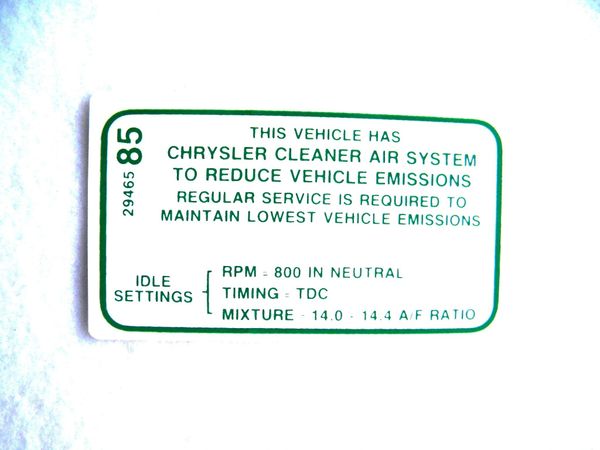 1969 426 HEMI ENGINE EMISSIONS DECAL CHARGER GTX CORONET R/T ROAD RUNNER