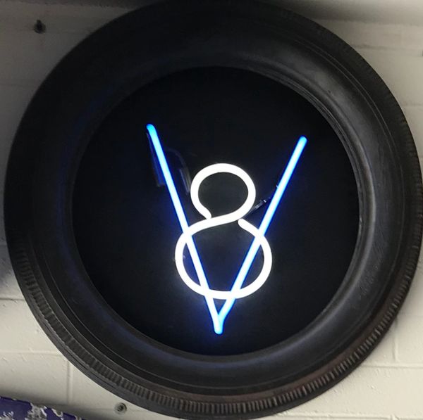 Blue & White V8 Neon Sign