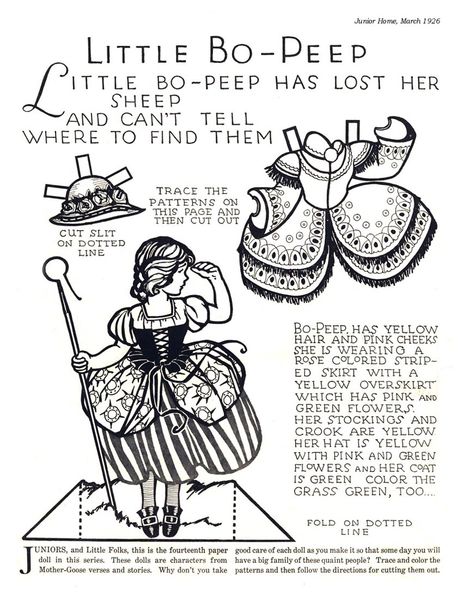 FREE Little Bo Peep Paper Doll to Color