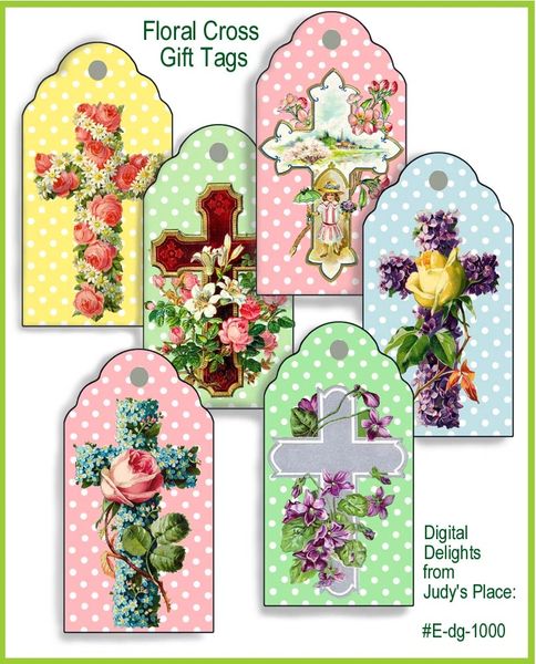 Six Floral Cross Tags to Download, Print, Cut and Use
