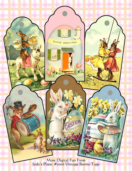 Six "Vintage Easter Bunnies" Tags to Download, Print, Cut and Use