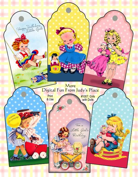 Six "Cute Girls With Dolls" Tags to Download, Print, Cut & Use by Judy ...