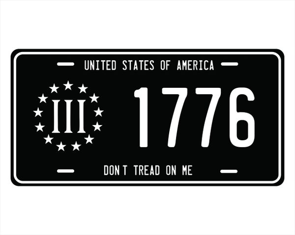 Three Percent 1776 Licence Plate Don't Tread On Me Auto Tag