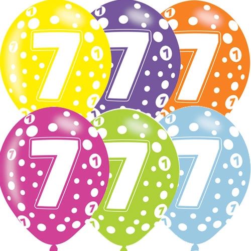 7th Birthday Latex Spotty Balloon Pack of 6