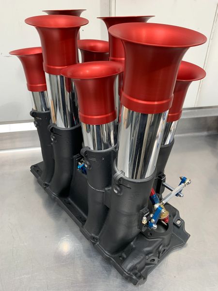 RED ANODIZED, SPUN ALUMINUM BELLS AND POLISHED RAM TUBES FOR 2.9 CROWER ...