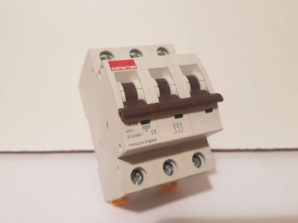 Contactum 32a 3 pole Type D mcb, circuit breaker CPB1032D3 10k