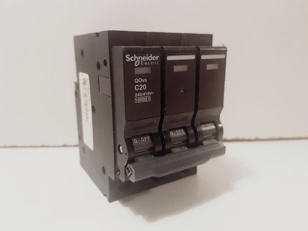 Schneider, Square D, QOvs 20A Type C, 3 pole MCB, circuit breaker 10k, QO320VSC10