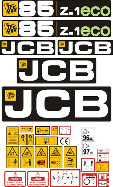 JCB 85 z-1 eco Mini Digger Decal Set.