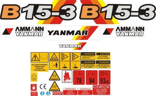 Yanmar B15-3 Mini Digger Decal Set.