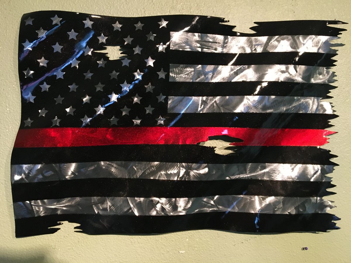3’ Tattered Steel Thin Red Line Flag. (For firefighters)