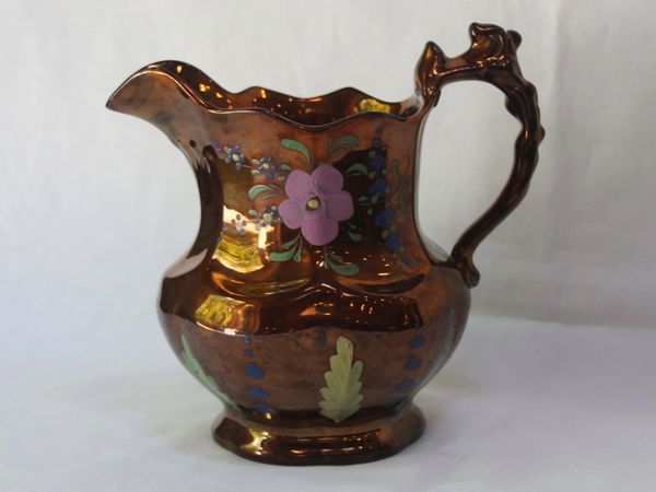 Antique Copper Luster Jug, Hand Painted, English Victorian Pottery ...