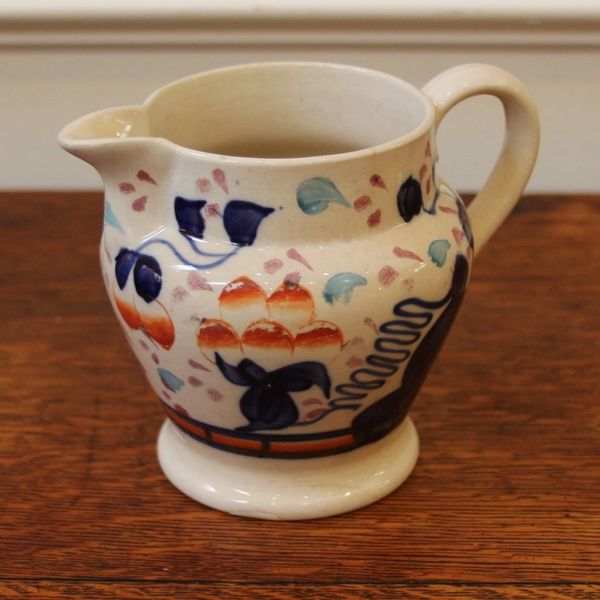 Antique Gaudy Welsh Pottery Jug, Hand Painted, Oyster Pattern, 19th ...