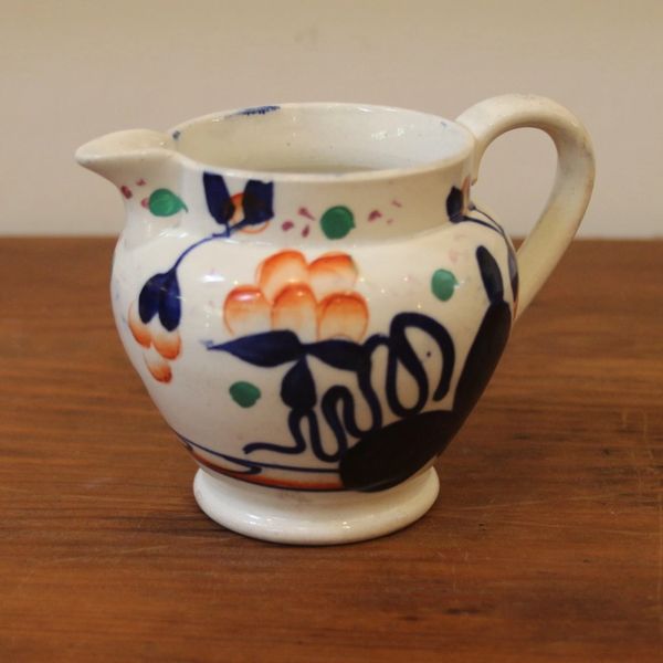 Antique Gaudy Welsh Pottery Jug, Hand Painted Oyster Pattern, 19th Century.