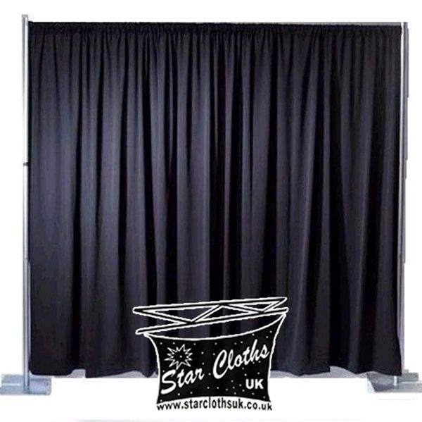 PLEATED BLACK CURTAIN BACKDROP FOR STAGE, THEATRE OR CLUB DRAPE 4.5M X 3M