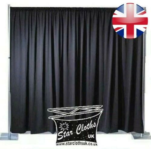 PLEATED BLACK CURTAIN BACKDROP, STAGE, THEATRE DRAPE 3M X 3M