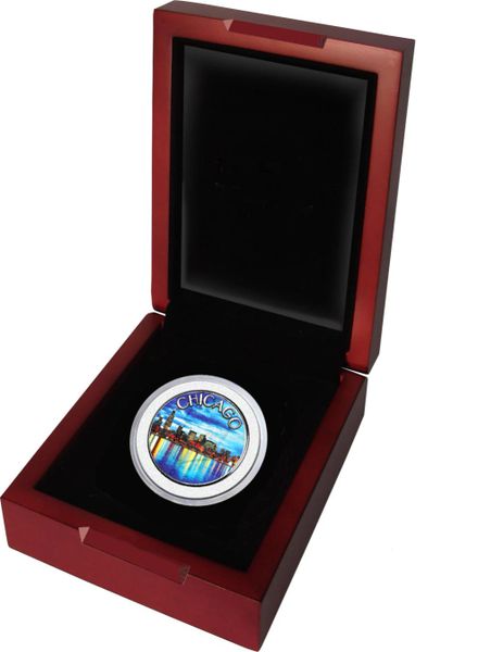 JFK Chicago Skyline in wooden box