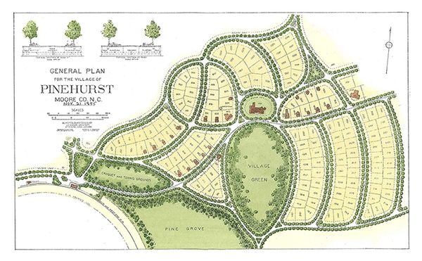VILLAGE OF PINEHURST General Plan dated 1895 - Map by Olmsted & Eliot ...