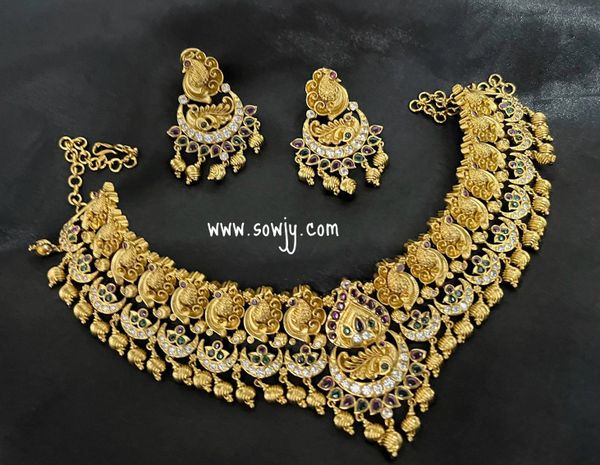Very Grand Big Size Nakshi Pattern Peacock Designer Choker Set with Big Size Earrings NO GOD GODESS