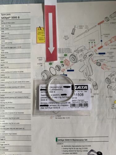 SATA JET 4000B & 5000B Air Cap Seal 211508 Jet 5000 B Paint Spray Gun ...
