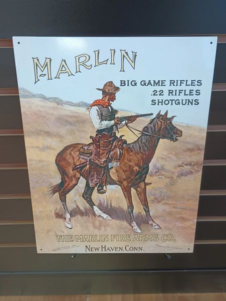 Marlin Cowboy on Horse Metal Sign Marlin 22 Rifle Gun Signs Garage ...