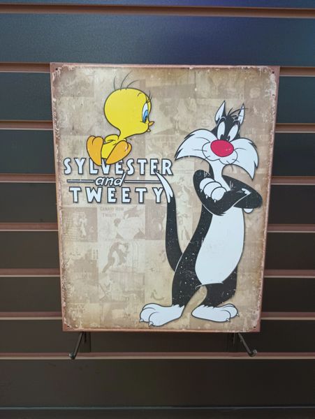 Sylvester and Tweety Metal Sign Looney Tunes Memorabilia Cartoon Theme ...