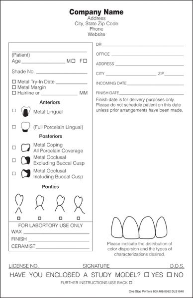 Dental Lab Slips | One Stop Printers & Direct Mail Service